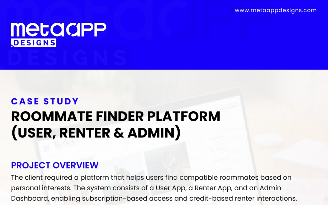 Roommate Finder Platform (User, Renter & Admin) - Meta App Designs case ...
